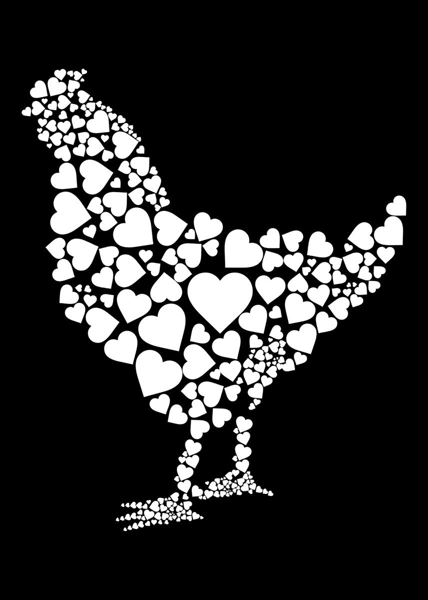 'Chicken Hen Hearts' Poster, picture, metal print, paint by ...