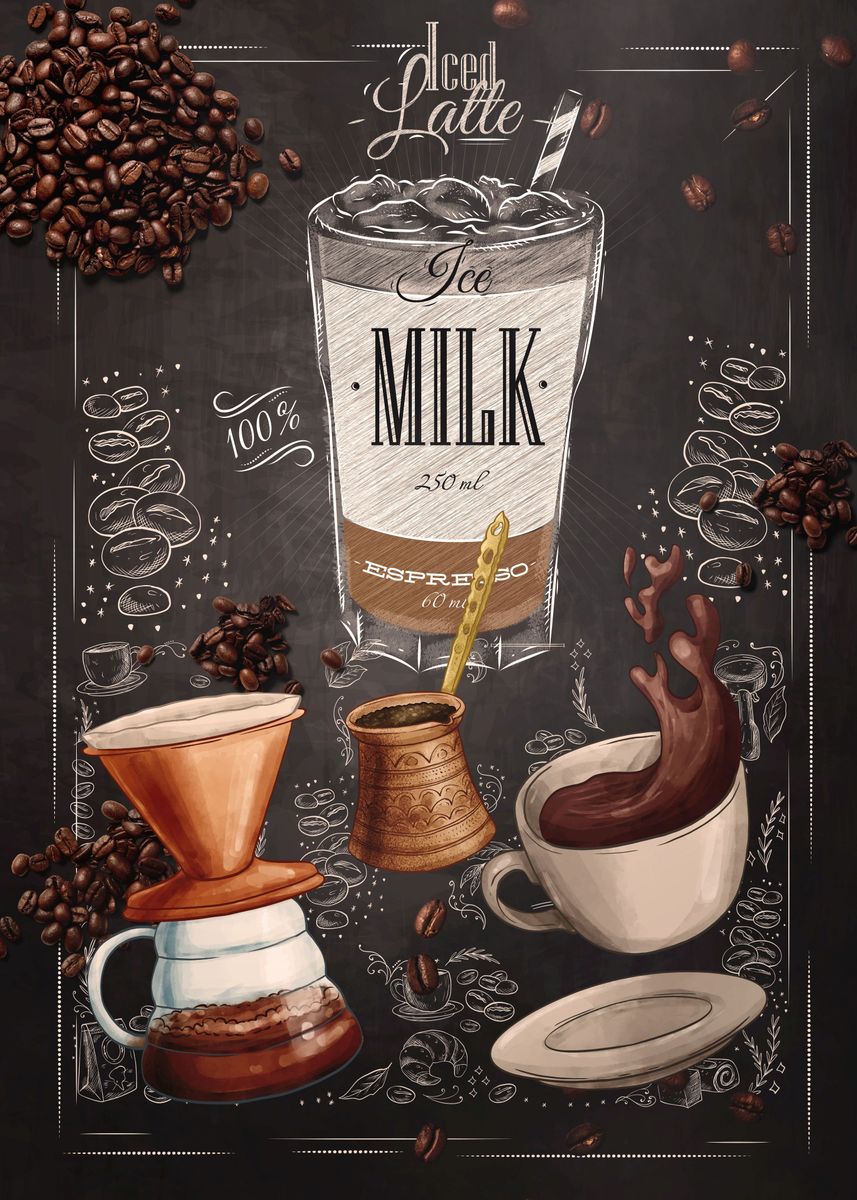 'Iced Latte coffee variant' Poster, picture, metal print, paint by ...