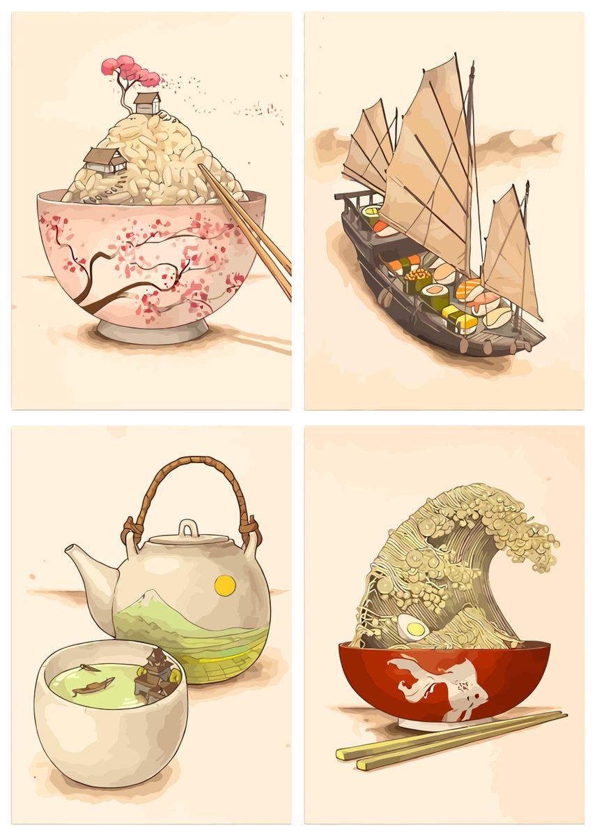 'Japan Cuisine' Poster, picture, metal print, paint by Chisato ...