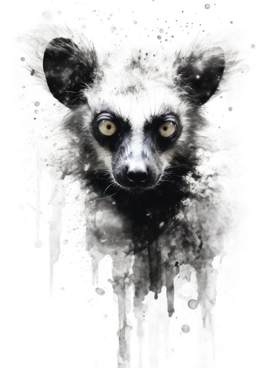 'Lemur Beauty Black Ink' Poster, picture, metal print, paint by Usama ...
