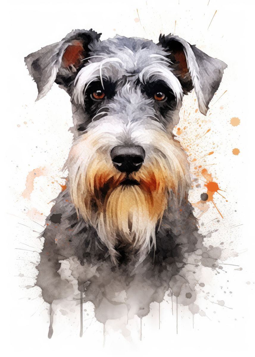 'Schnauzer Watercolor Dog' Poster, picture, metal print, paint by ...
