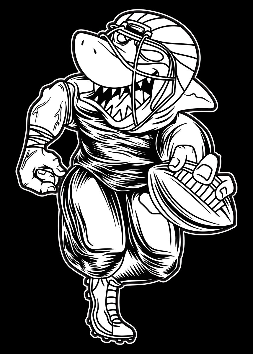 'Shark Football BnW' Poster, picture, metal print, paint by hendra ...