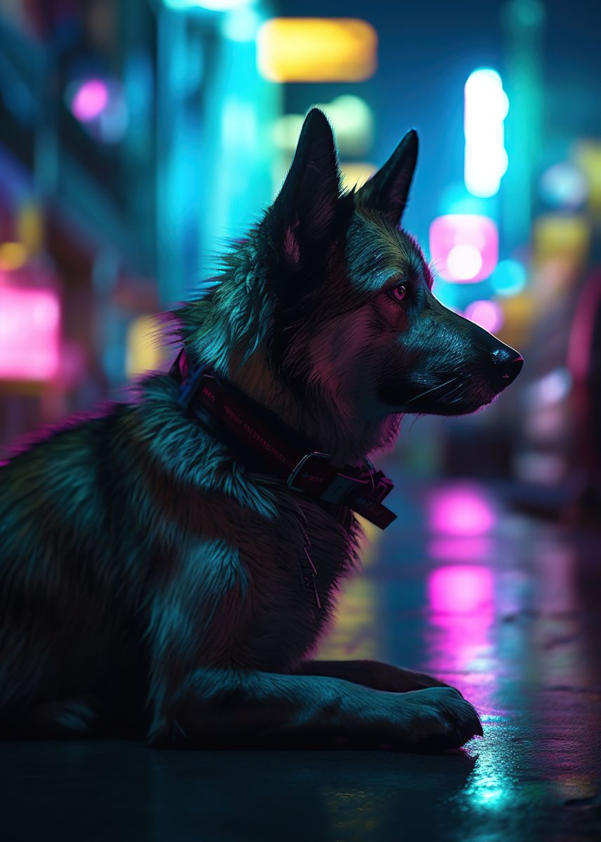 'Cyber Dog' Poster, picture, metal print, paint by Trona Baquie | Displate