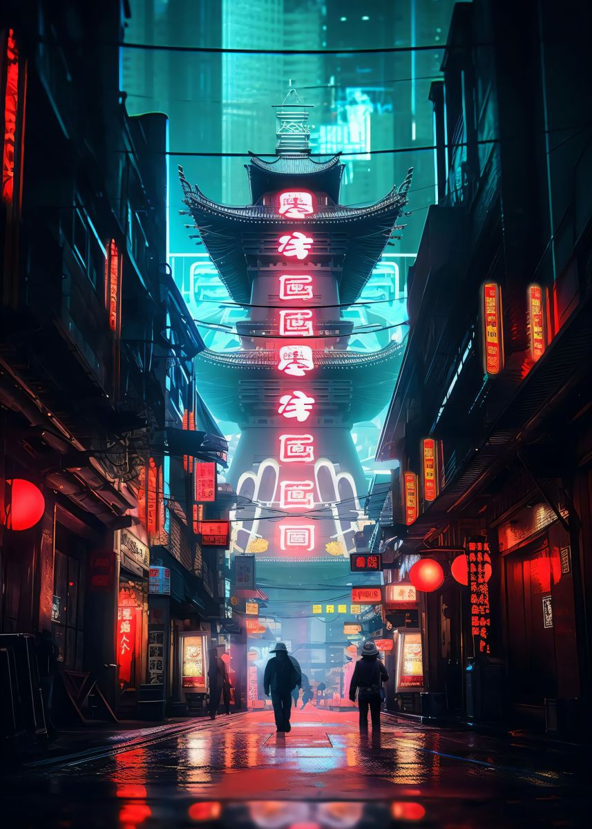 'Neon Temple' Poster, picture, metal print, paint by Vincent Markert ...