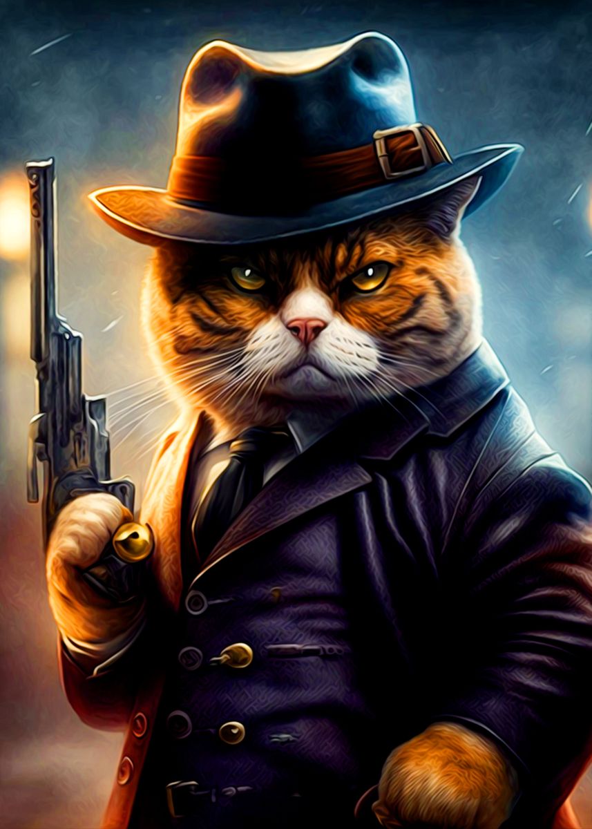 'Mafia Cat' Poster, picture, metal print, paint by huy bui | Displate