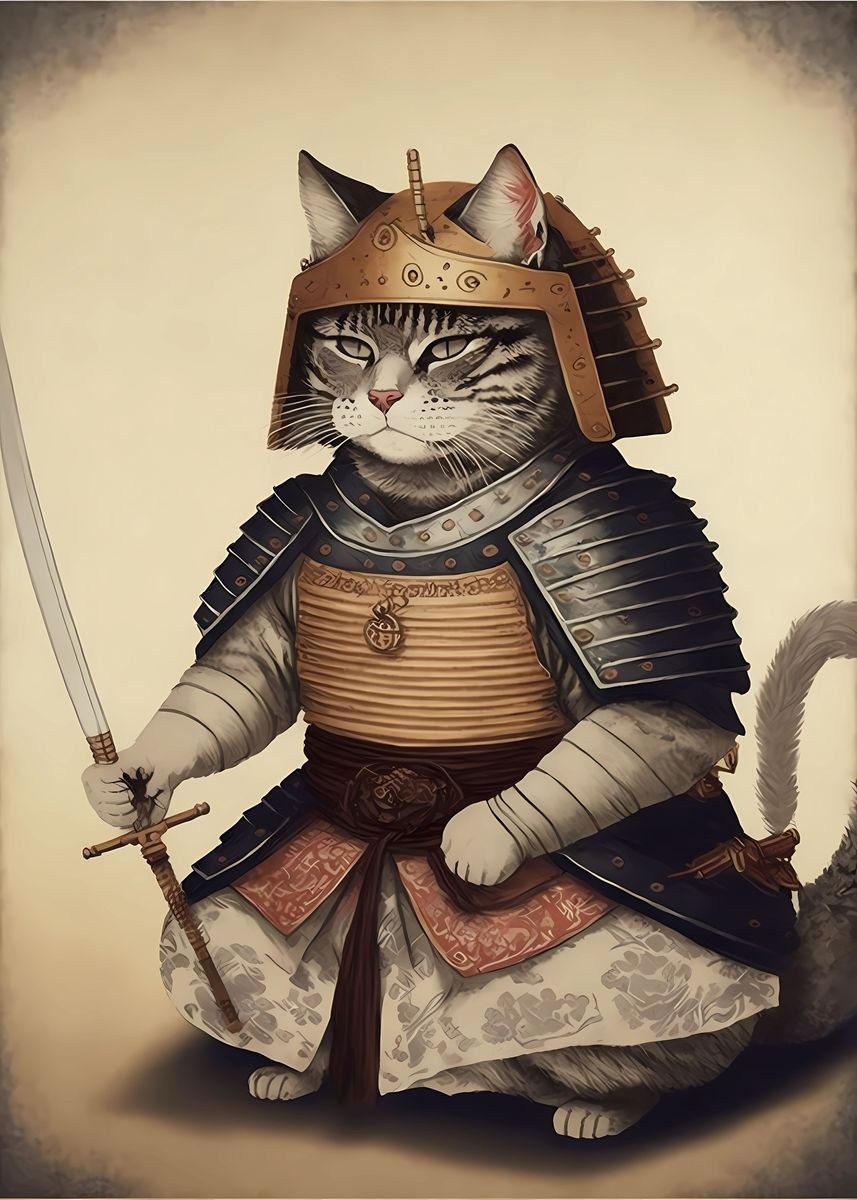 'Cat Japanese Samurai' Poster, picture, metal print, paint by Naso ...