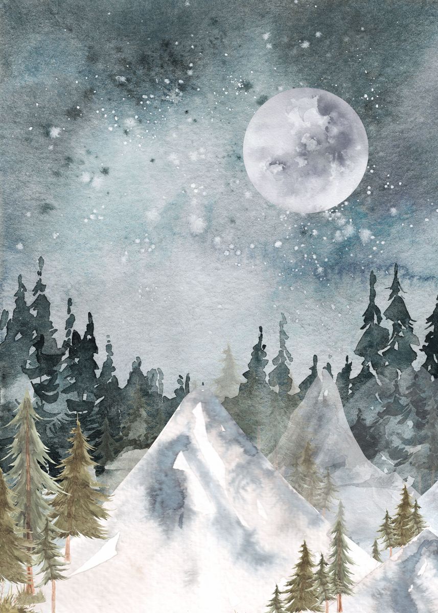 'Moon Mountains' Poster, picture, metal print, paint by Beata Tabak ...
