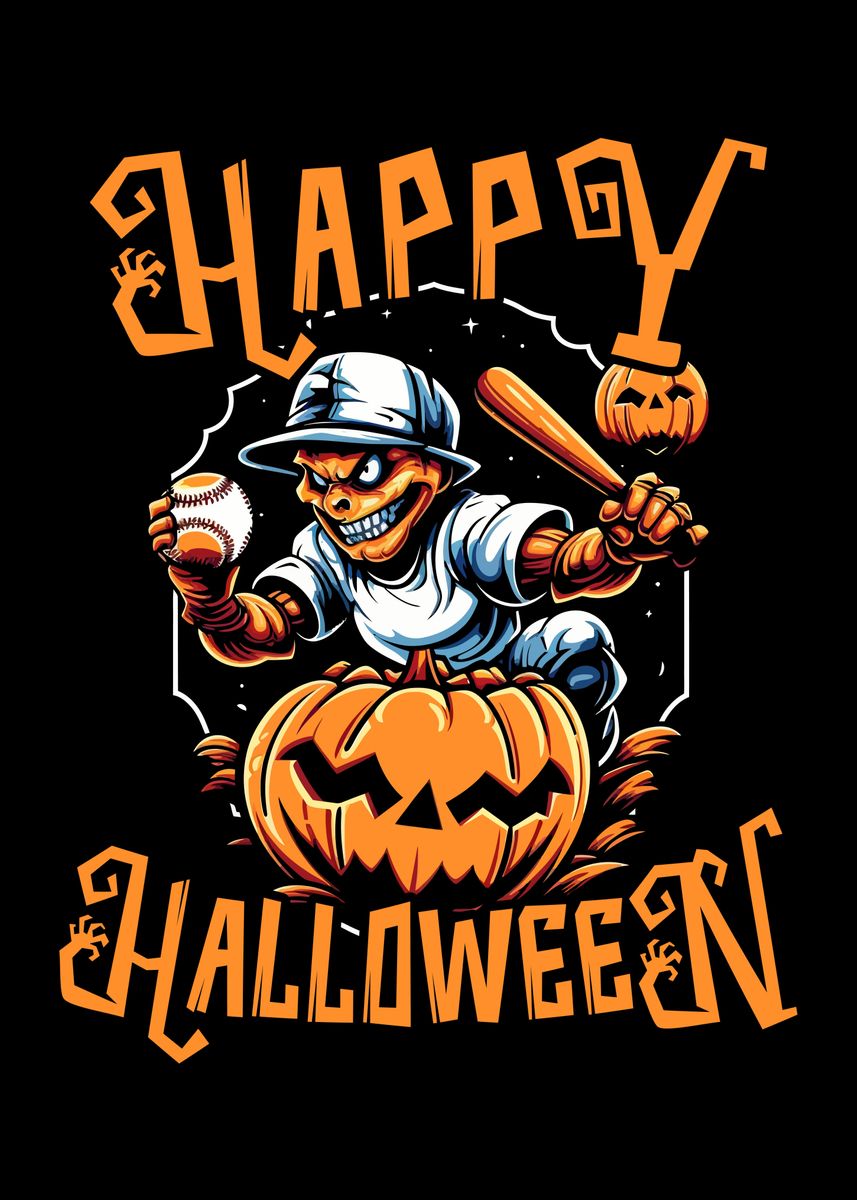 'Baseball Halloween' Poster, picture, metal print, paint by NAO | Displate
