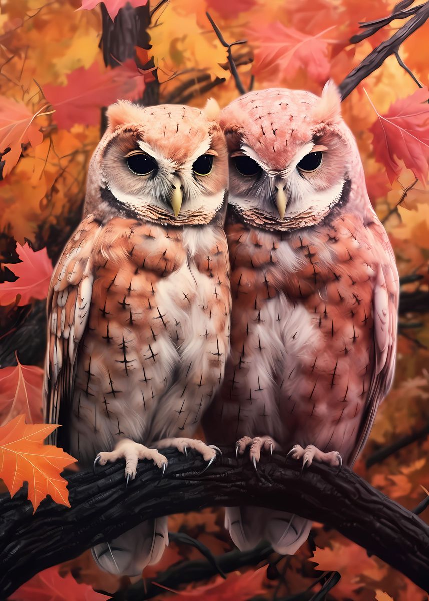 'Owl Cuddle' Poster, picture, metal print, paint by DecoyDesign | Displate