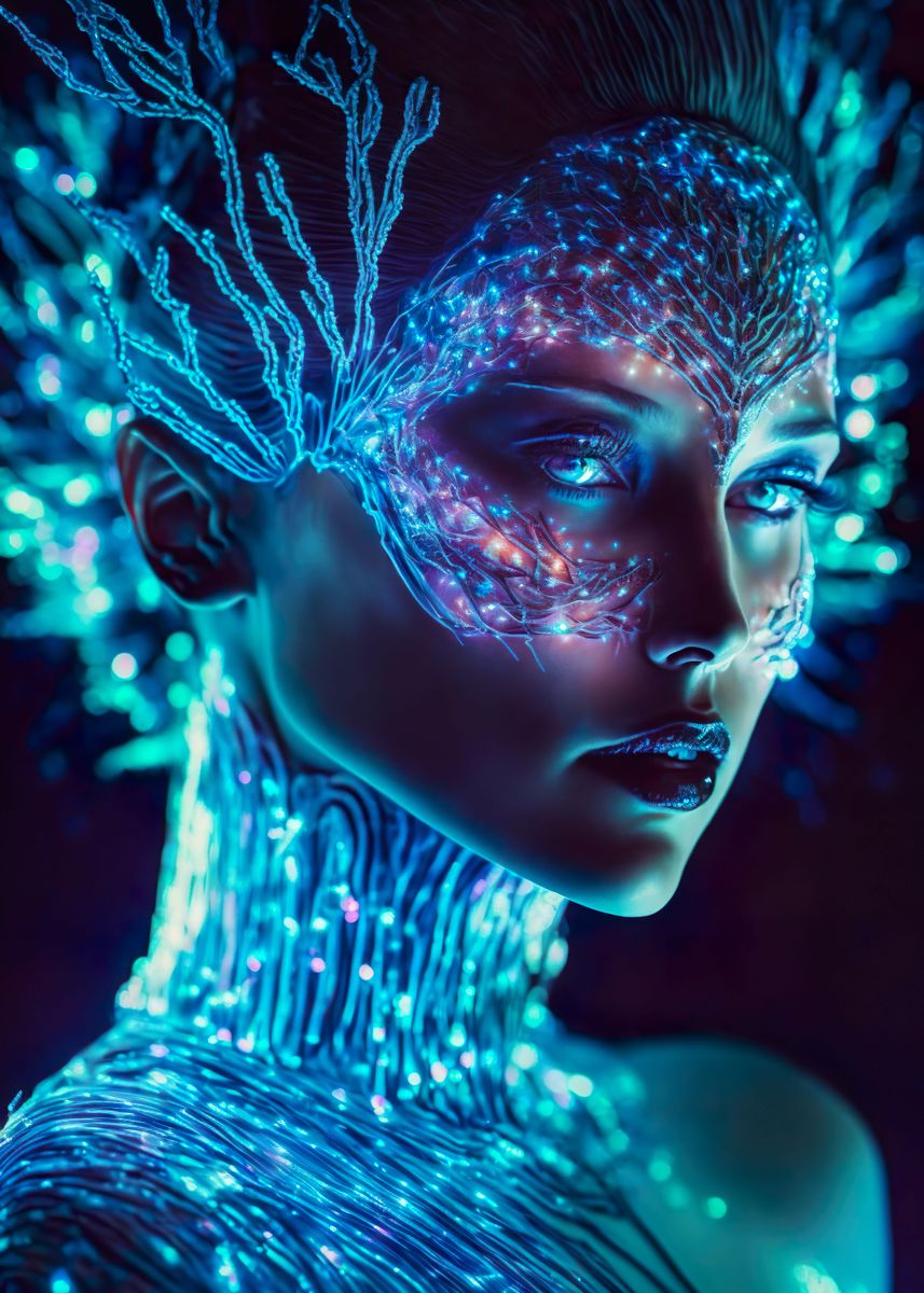 'Blue glowing woman' Poster, picture, metal print, paint by ...