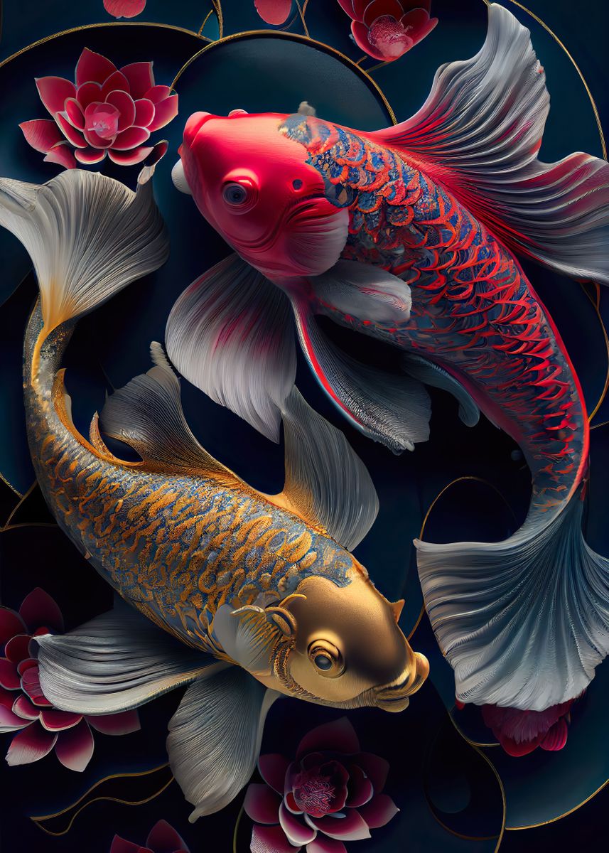 'Golden Yin and Yang ' Poster, picture, metal print, paint by ...