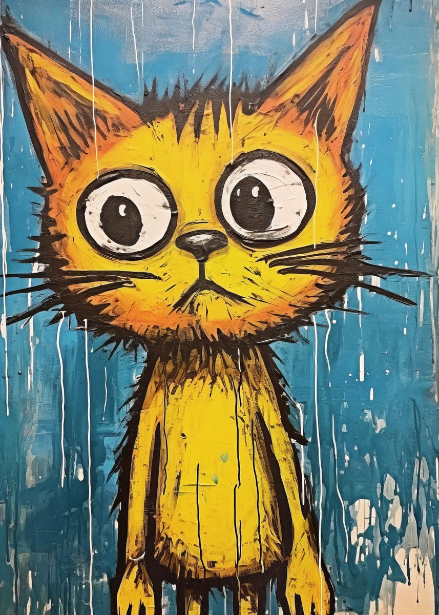 'Sad Yellow Cat' Poster, picture, metal print, paint by Pucaaa | Displate