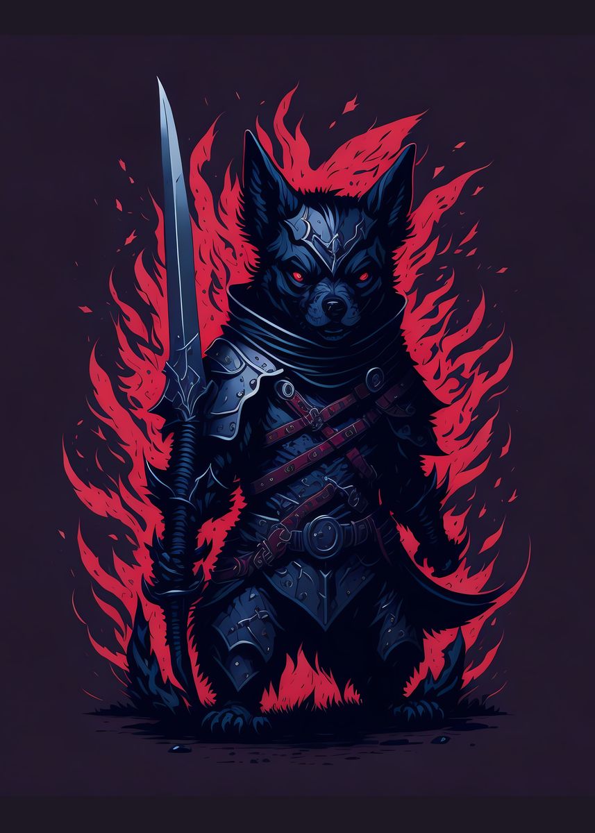 'Assassin dog with sword' Poster, picture, metal print, paint by ...