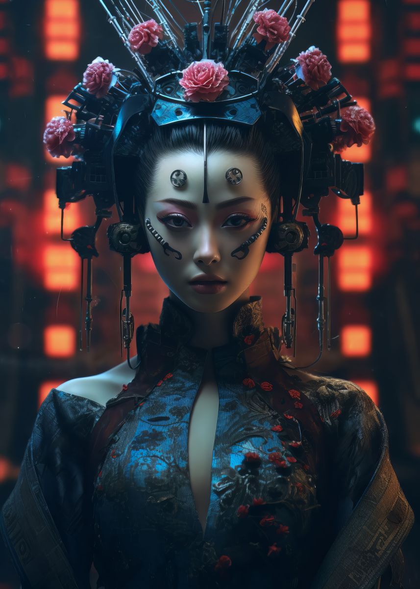 'Cyberpunk geisha' Poster, picture, metal print, paint by Graphic ...