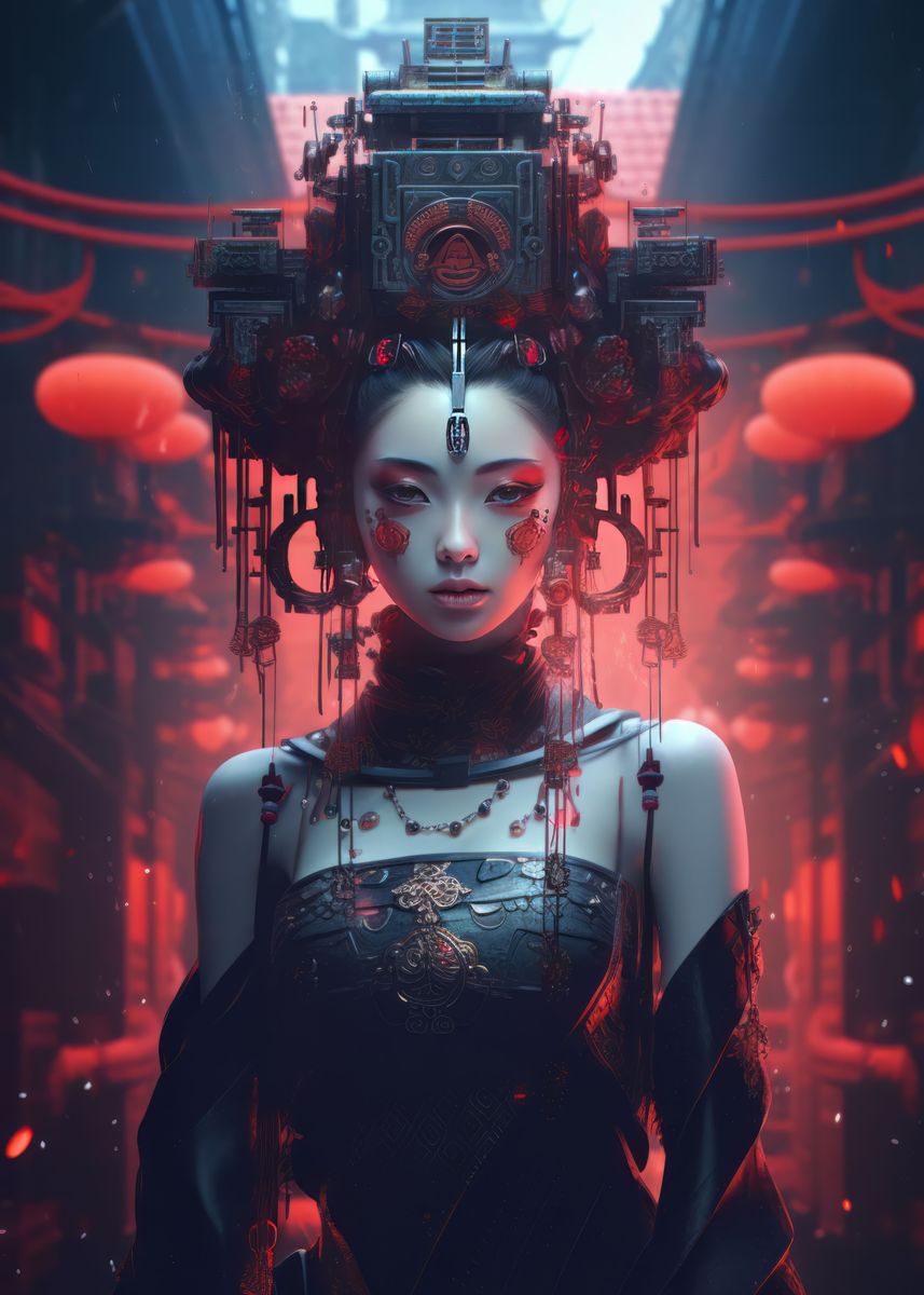 'Cyberpunk geisha' Poster, picture, metal print, paint by Graphic ...