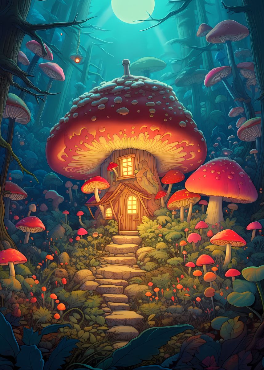 'Midnight Moon House' Poster, picture, metal print, paint by Lolita ...