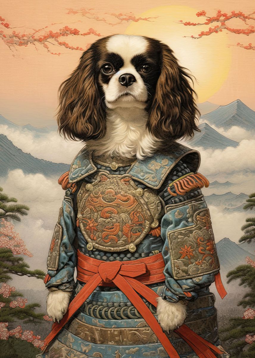'Cavalier Dog The Samurai' Poster, picture, metal print, paint by PetPrints | Displate