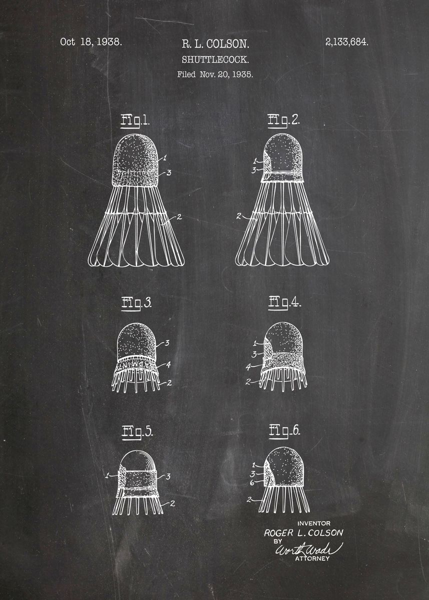 'badminton shuttlecock 1938' Poster, picture, metal print, paint by ...