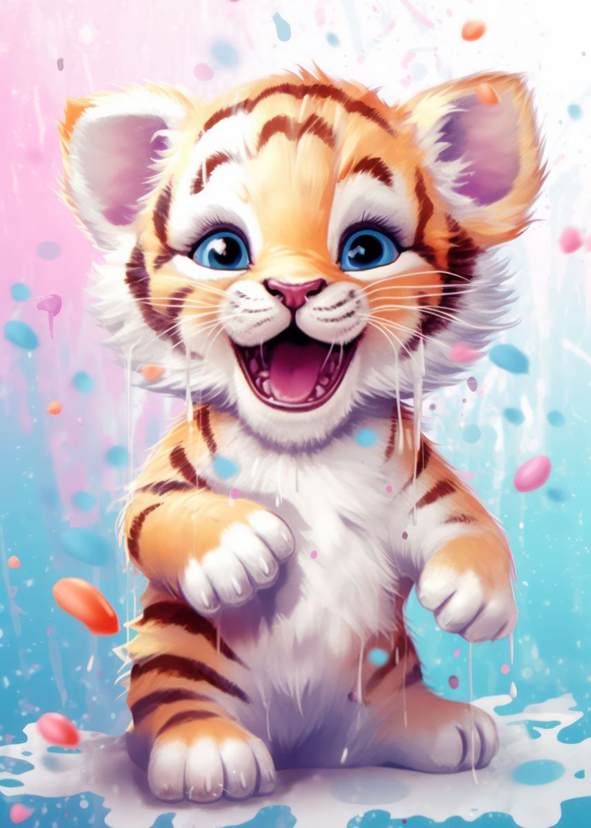 'Happy little milky Tiger' Poster, picture, metal print, paint by ...