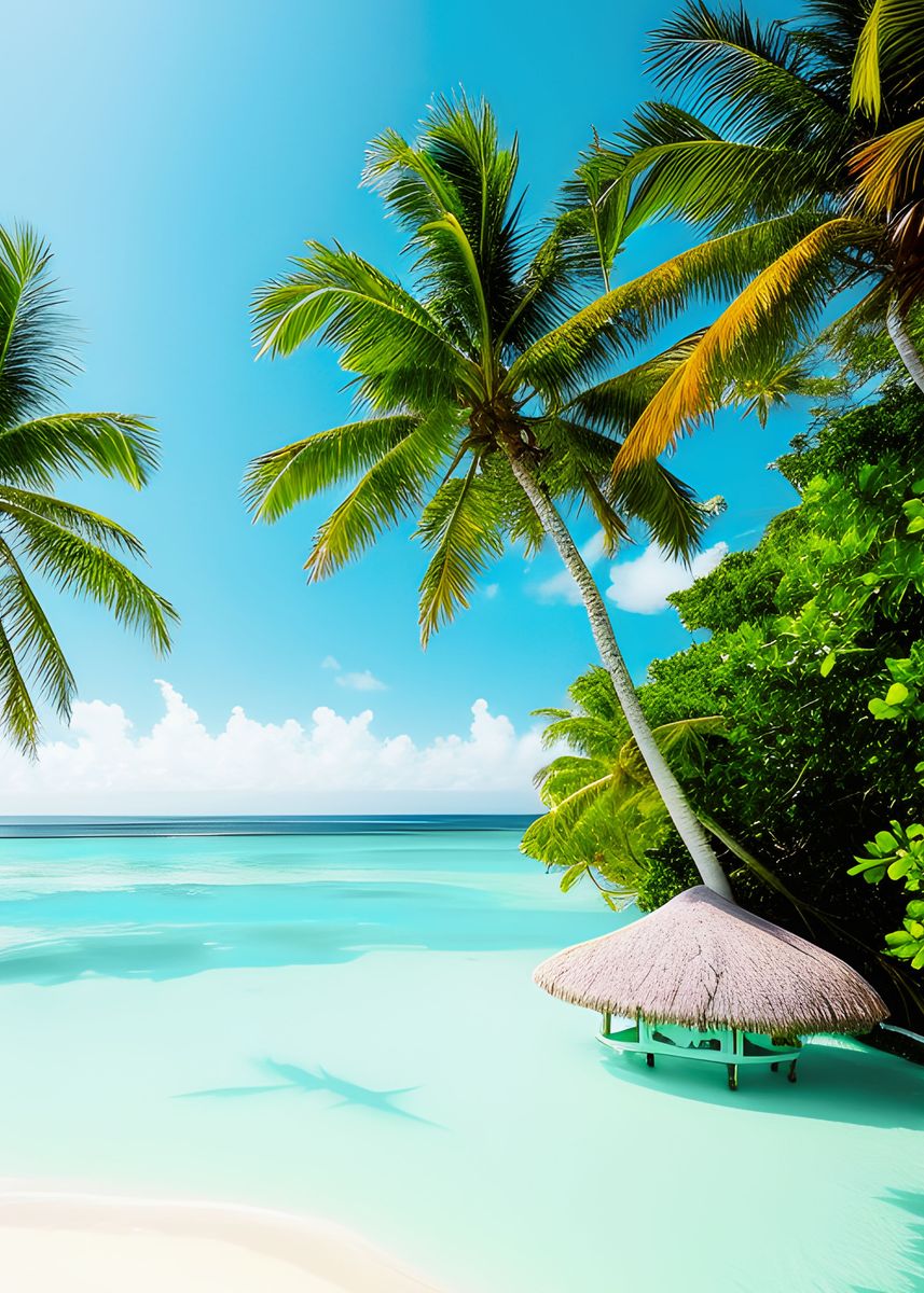 'Tranquil Palm Trees' Poster, picture, metal print, paint by Mark Vincent Verallo | Displate