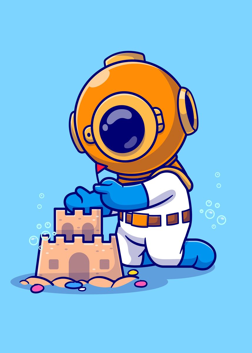 'Cute diver playing' Poster by Le Duc Hiep | Displate