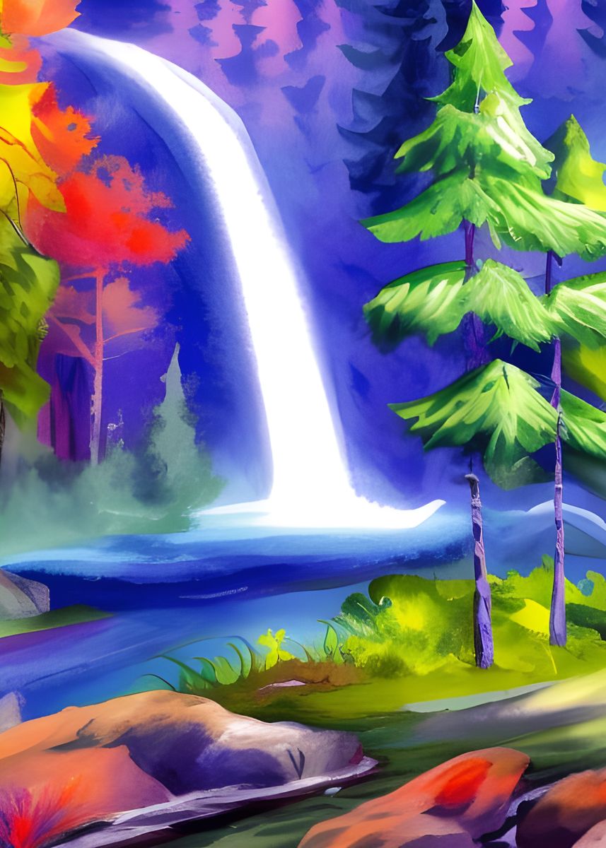 'Waterfall' Poster, picture, metal print, paint by IANFO | Displate