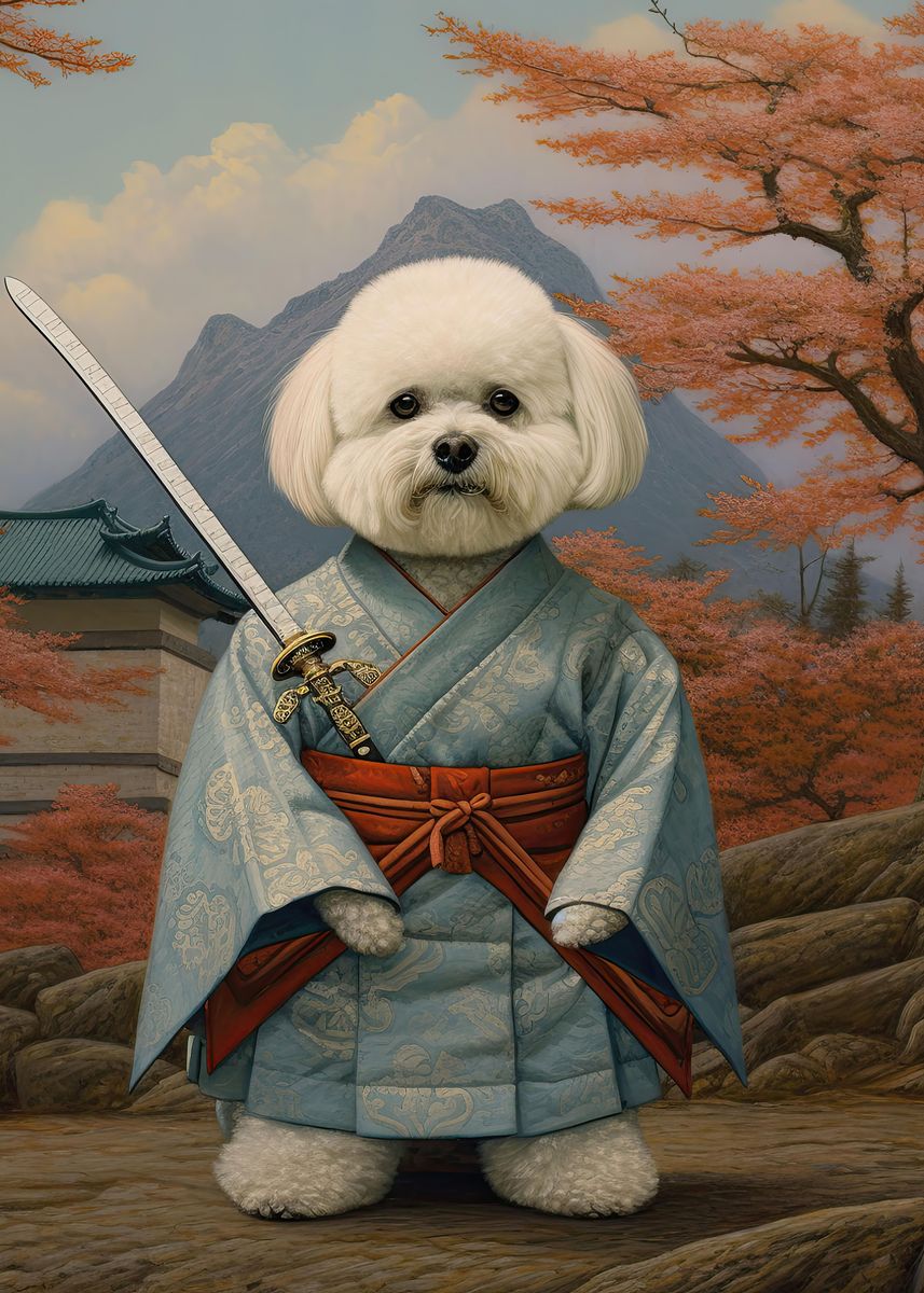 'Bichon Frise The Samurai ' Poster, picture, metal print, paint by PetPrints | Displate
