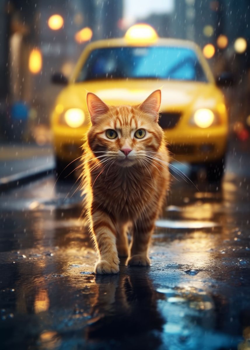 'yellow kitty cat walking ' Poster by Adel S | Displate