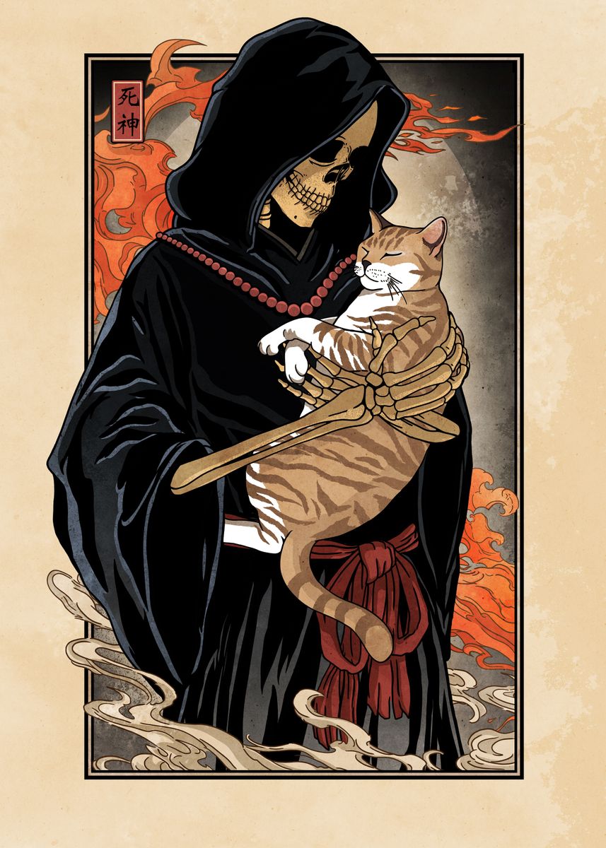 'Deaths Familiar Cat' Poster, picture, metal print, paint by Fanfreak ...