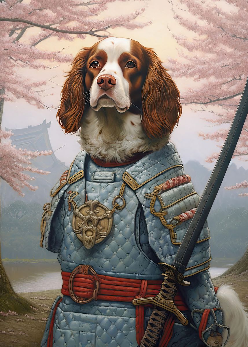 'Brittany Spaniel Samurai' Poster, picture, metal print, paint by ...
