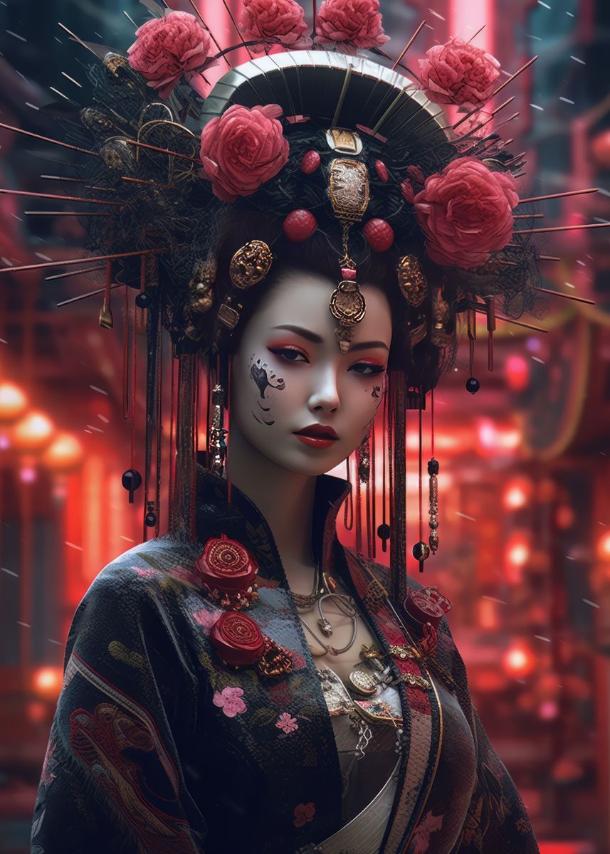'Cyberpunk geisha' Poster, picture, metal print, paint by Graphic ...