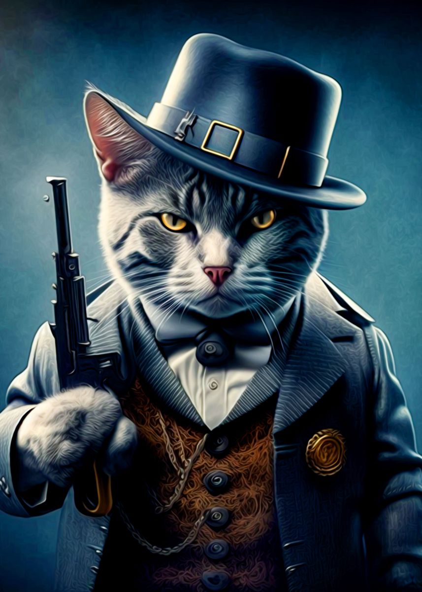 'Mafia Cat' Poster, picture, metal print, paint by huy bui | Displate