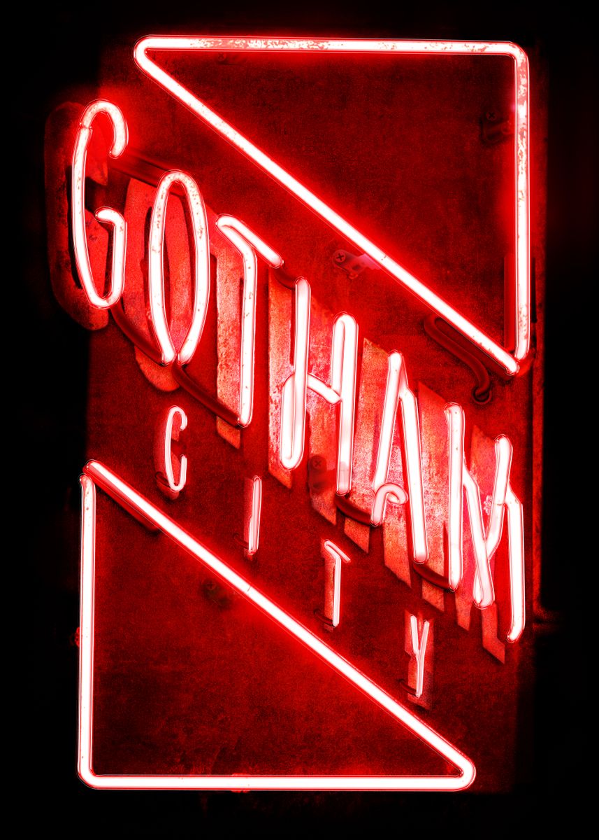 'Gotham City Neon' Poster, picture, metal print, paint by DC Comics ...
