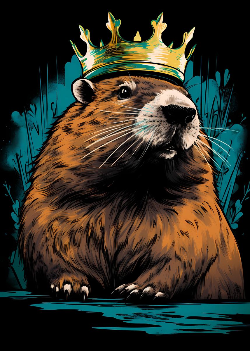 'Beaver With Crown' Poster, picture, metal print, paint by AnHa | Displate