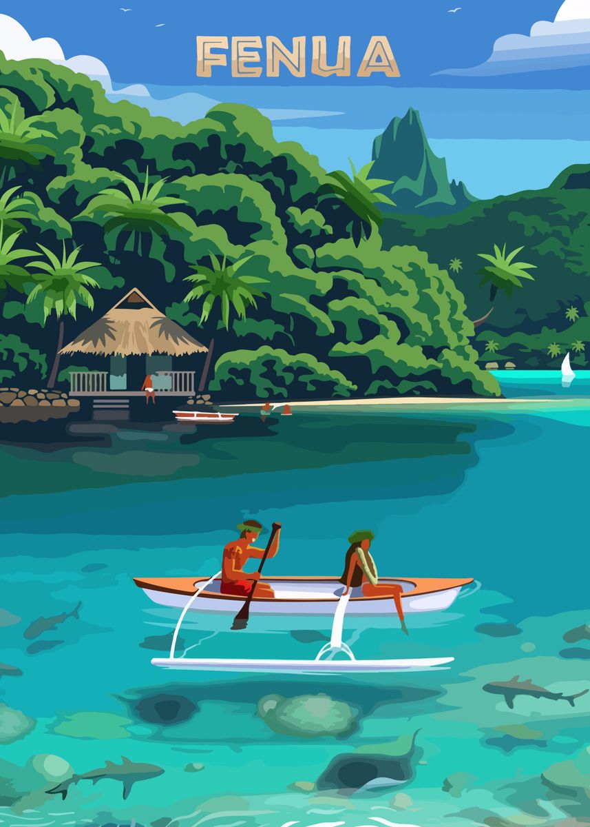 'Travel to fenua' Poster, picture, metal print, paint by Leonardo Djuminnic | Displate