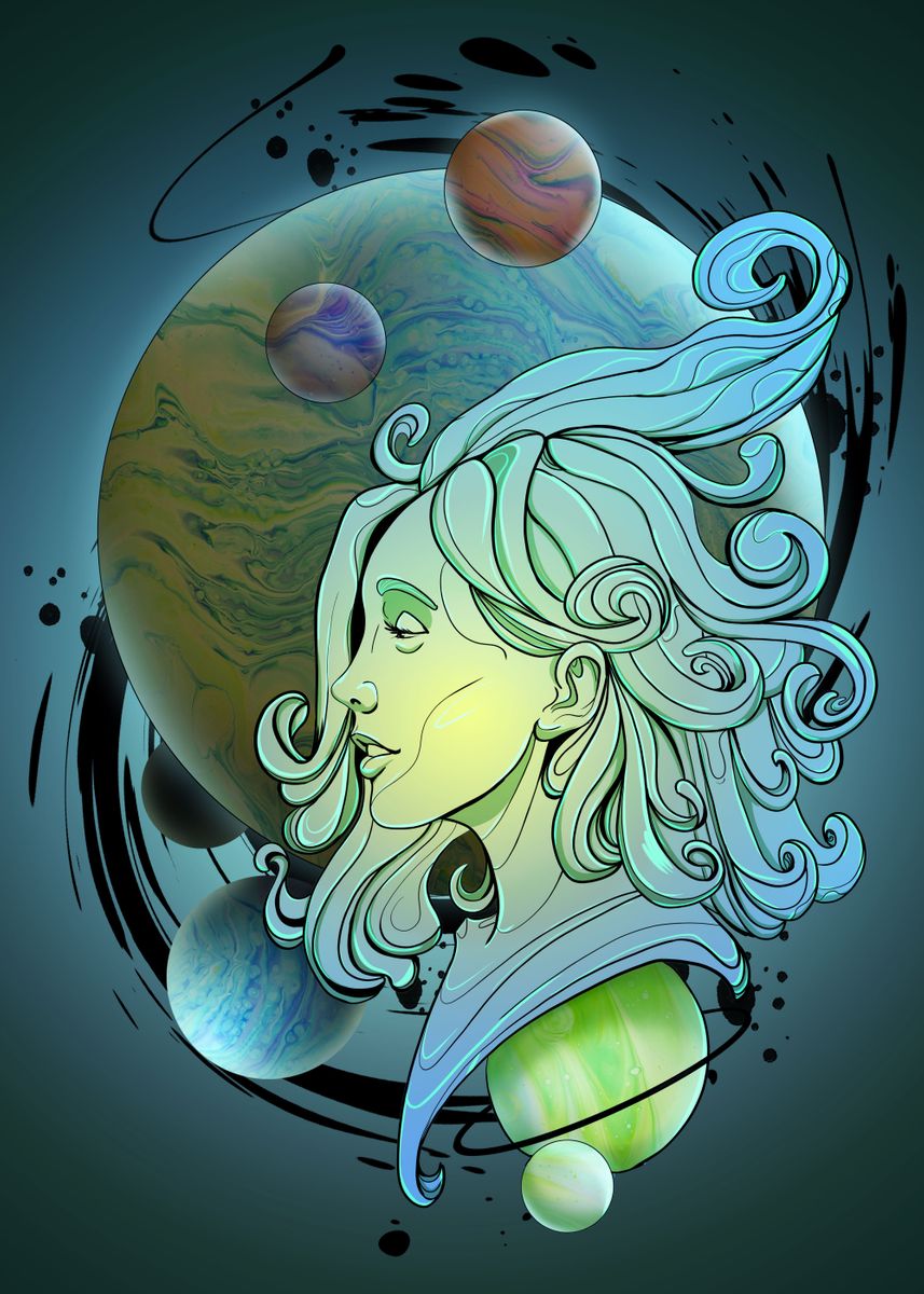 'Planet Space Girl' Poster by Atanas Popovski | Displate