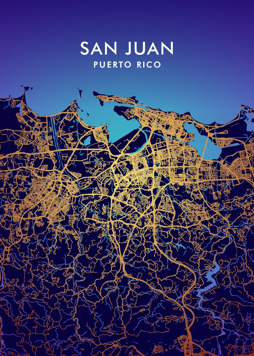 'San Juan Map' Poster, picture, metal print, paint by Miracle Studio ...