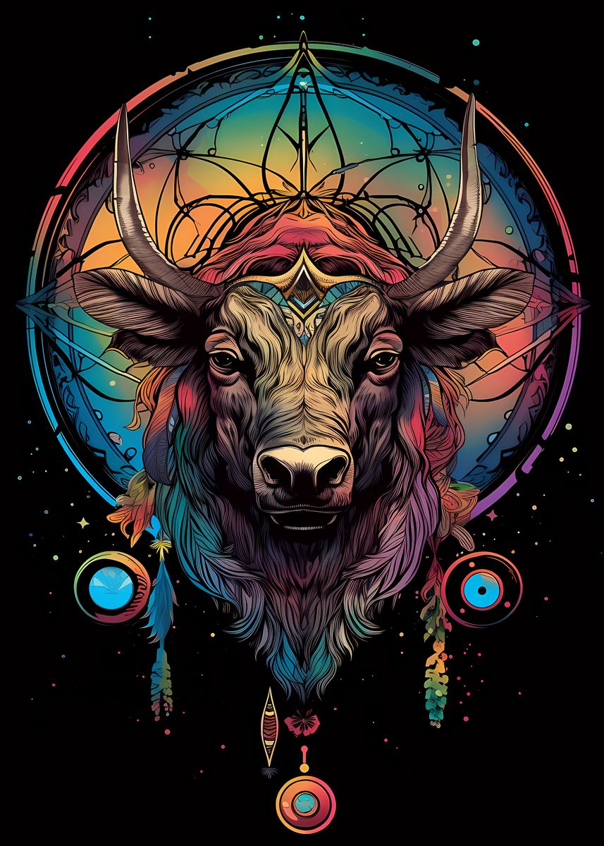 'Dreamcatcher Mandala Bull ' Poster, picture, metal print, paint by Jay ...
