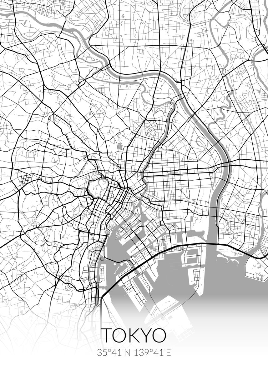 'Tokyo White Black Map' Poster, picture, metal print, paint by dkDesign ...