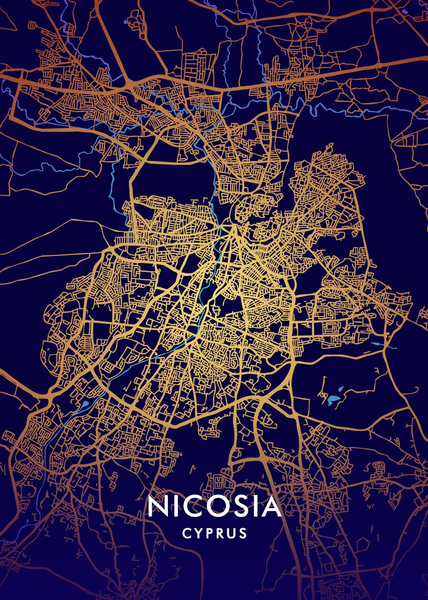 'Nicosia City Map' Poster, picture, metal print, paint by Miracle ...
