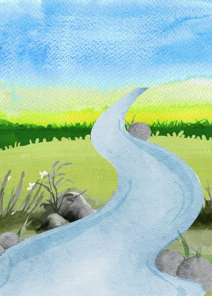 'River In The Countryside' Poster, picture, metal print, paint by Beata ...