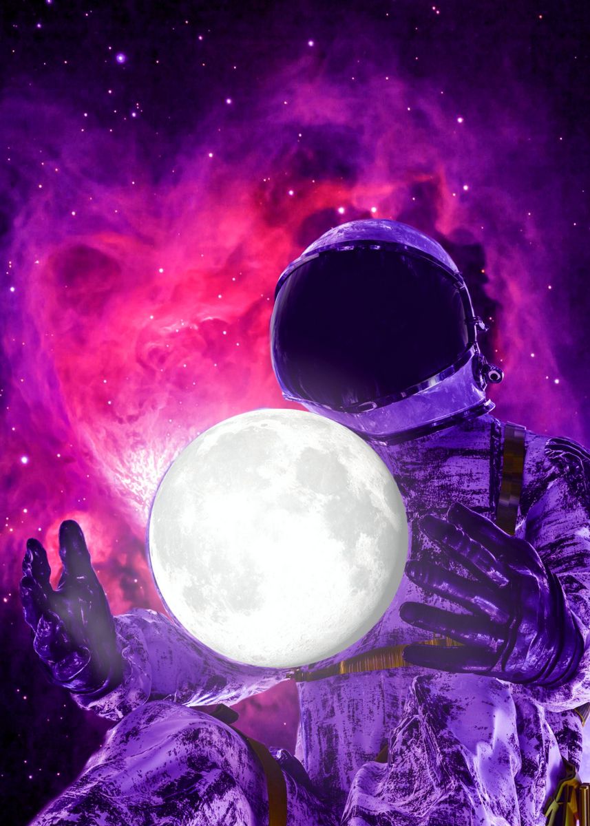 'astronaut holding the moon' Poster, picture, metal print, paint by ...