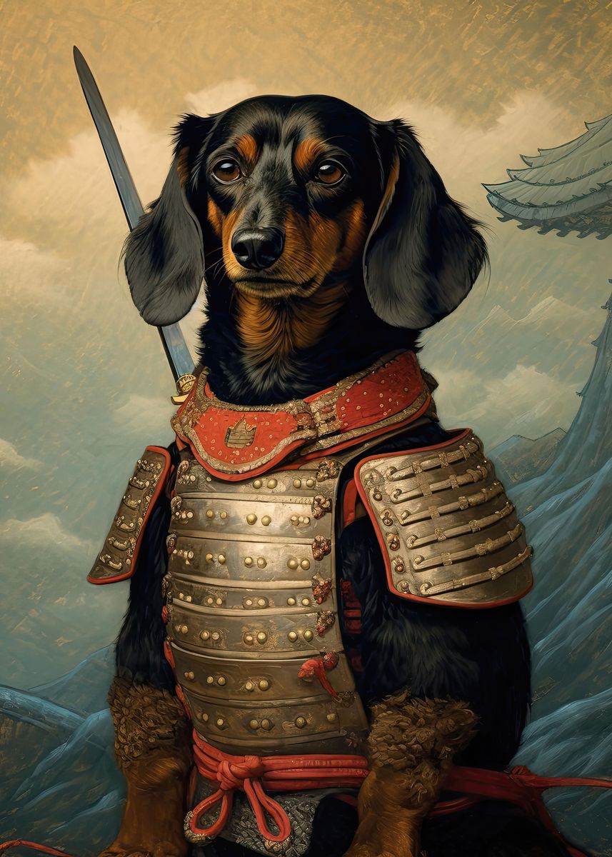 'Dachshund The Samurai ' Poster, picture, metal print, paint by PetPrints | Displate