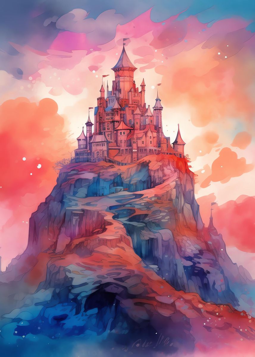 'Sunset Castle' Poster, picture, metal print, paint by Abu Abu | Displate