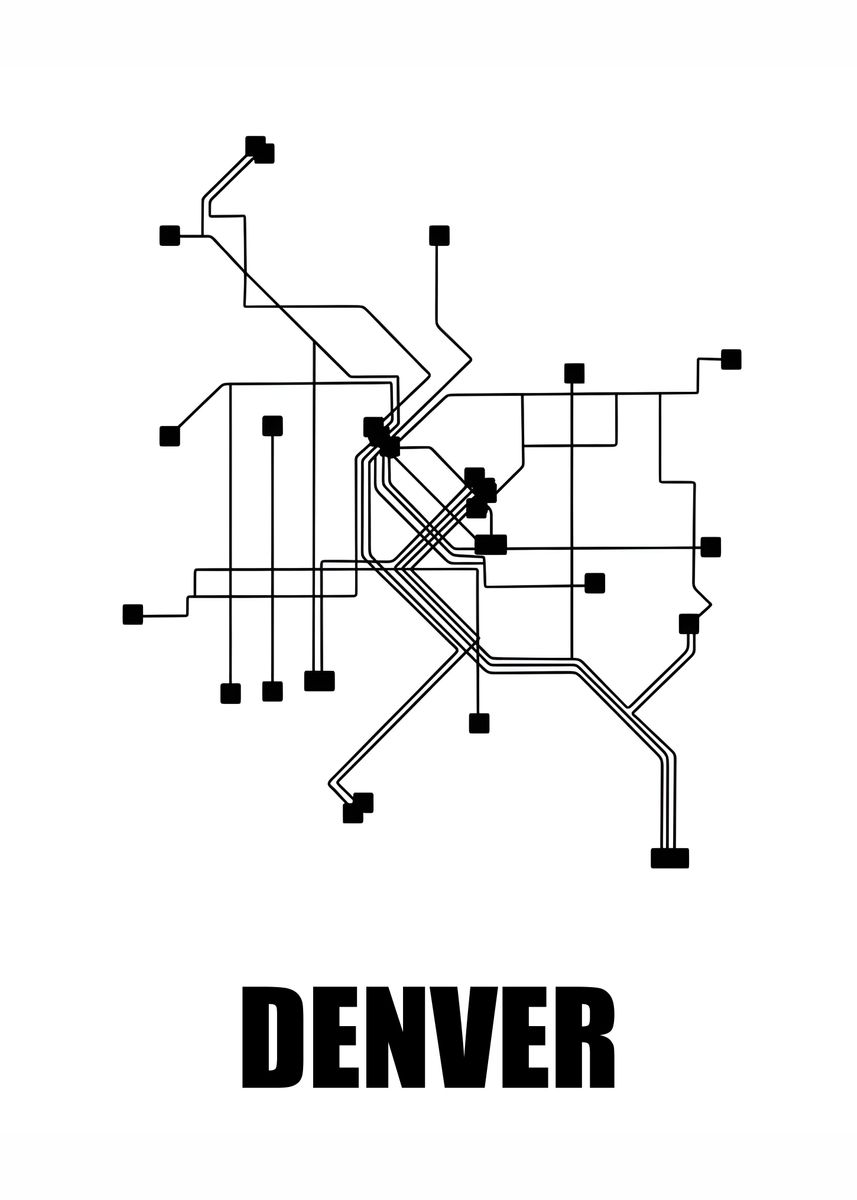 'Denver White Subway Map' Poster, picture, metal print, paint by Sky ...