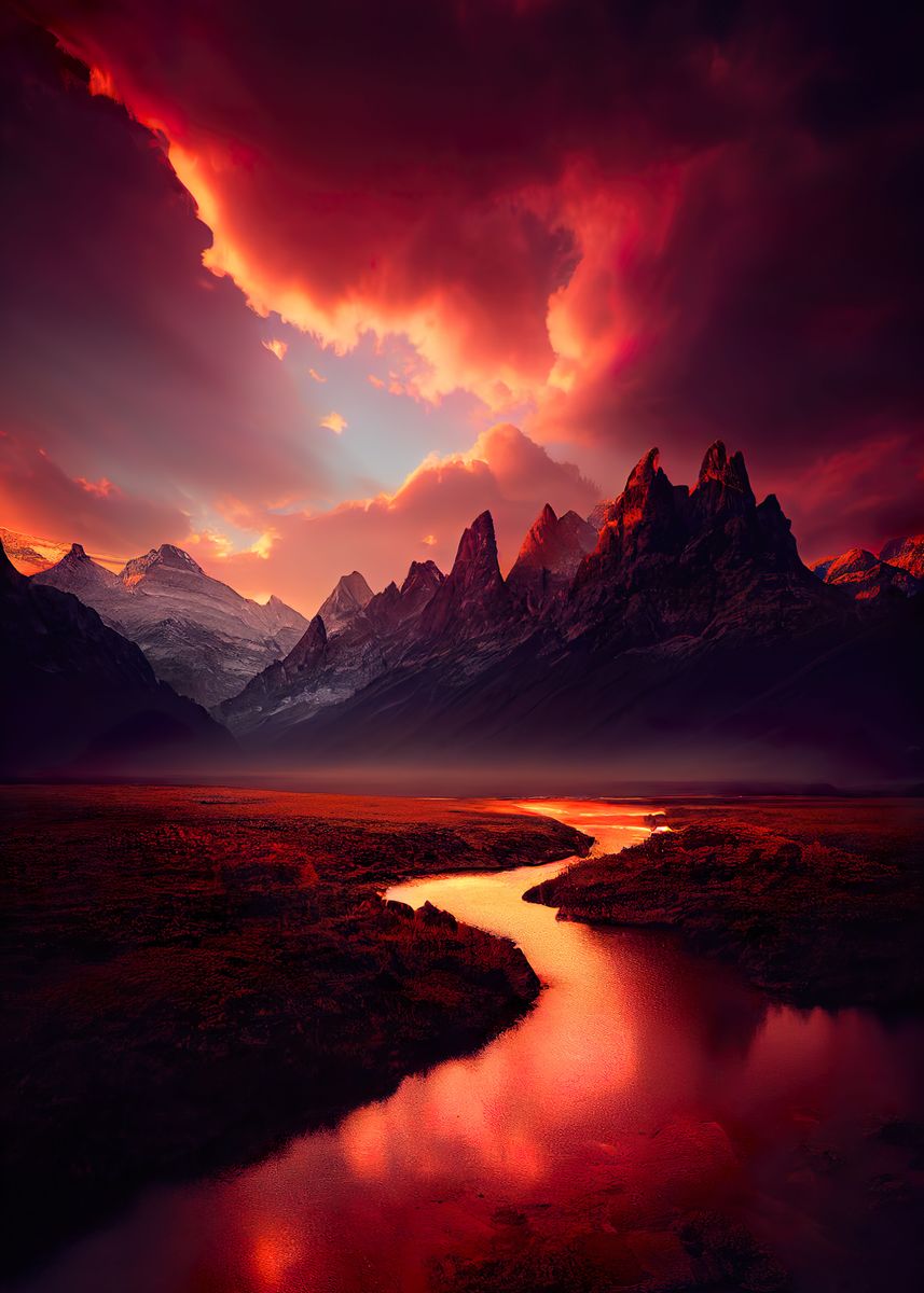 'Firestorm Landscape' Poster, picture, metal print, paint by ...