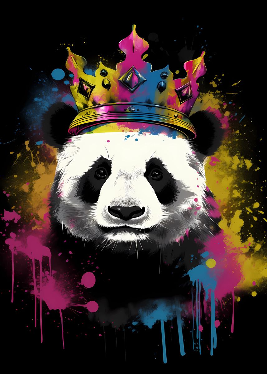 'Panda With Crown' Poster, picture, metal print, paint by ...