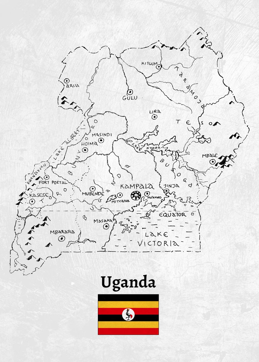 'Handdrawn Uganda Map' Poster, picture, metal print, paint by Angelos ...