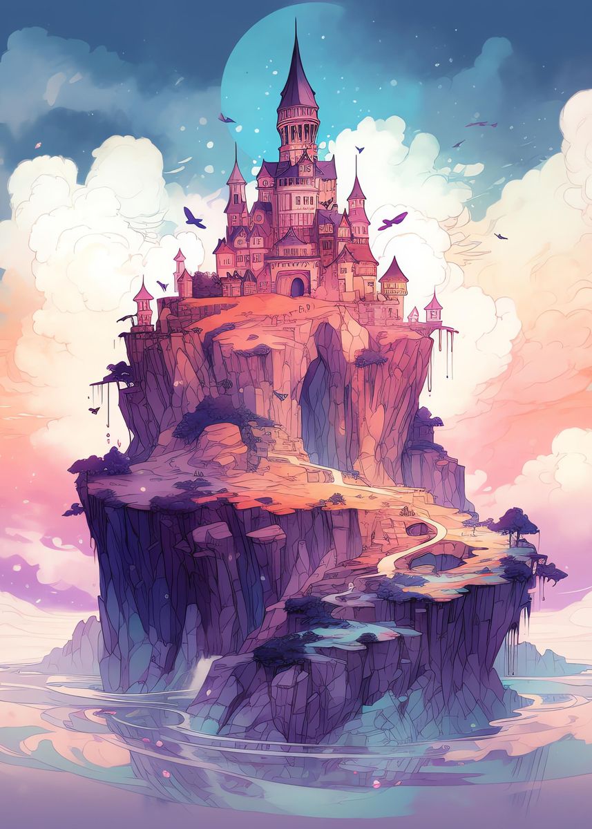 'Watercolor Castle' Poster, picture, metal print, paint by Abu Abu ...