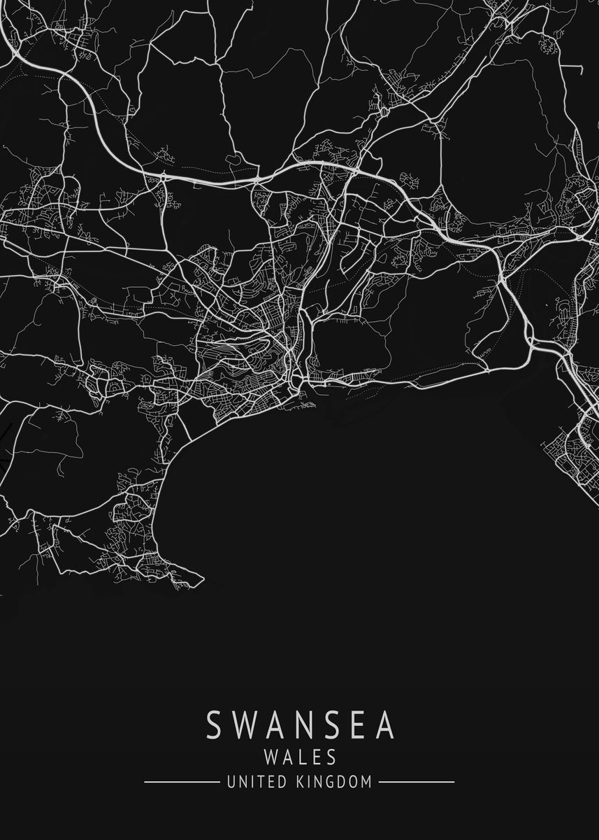 'Swansea Wales UK City Map' Poster, picture, metal print, paint by Gigi ...